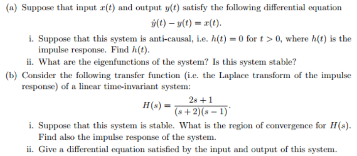 Solved (a) Suppose that input r(t) and output y(t) satisfy | Chegg.com