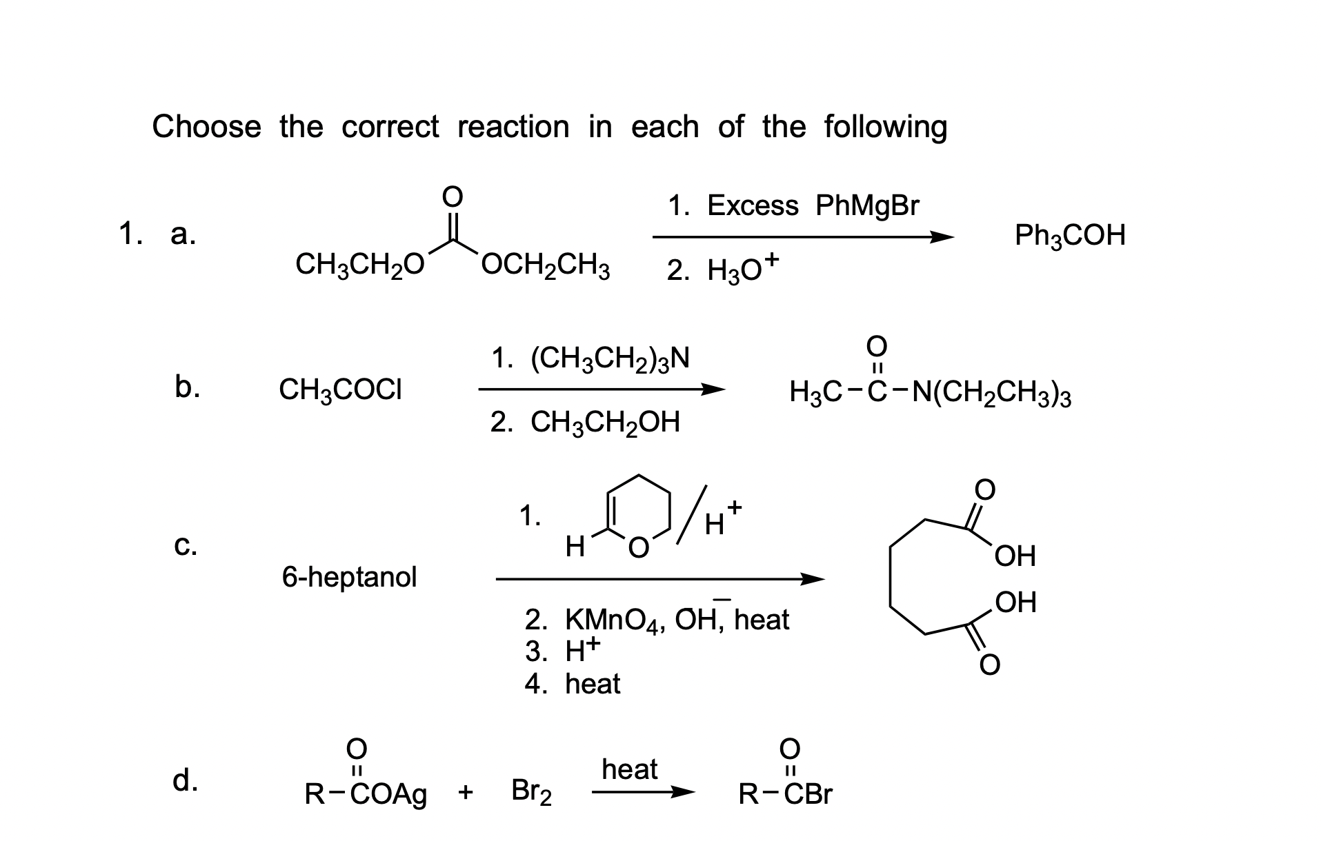 Solved Choose the correct reaction in each of the following | Chegg.com