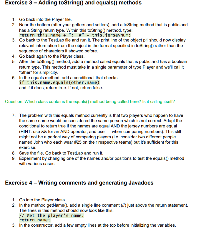 Solved 1. Go back into the Player file. 2. Near the bottom | Chegg.com