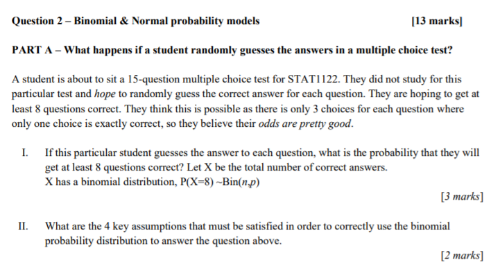 Solved Question 2 - Binomial & Normal probability models [13 | Chegg.com