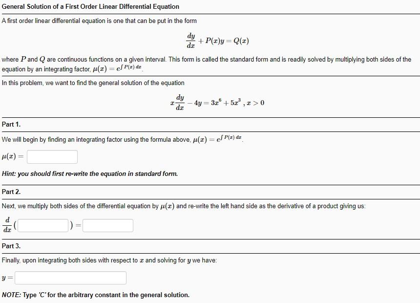 Solved General Solution of a First Order Linear Differential | Chegg.com