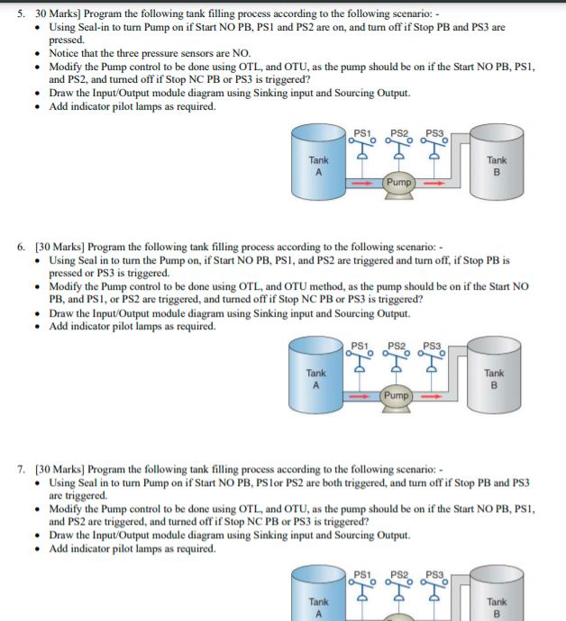 5. 30 Marks] Program the following tank filling | Chegg.com