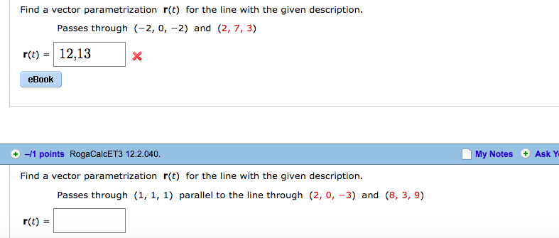 Solved Find a vector parametrization r(t) for the line with | Chegg.com
