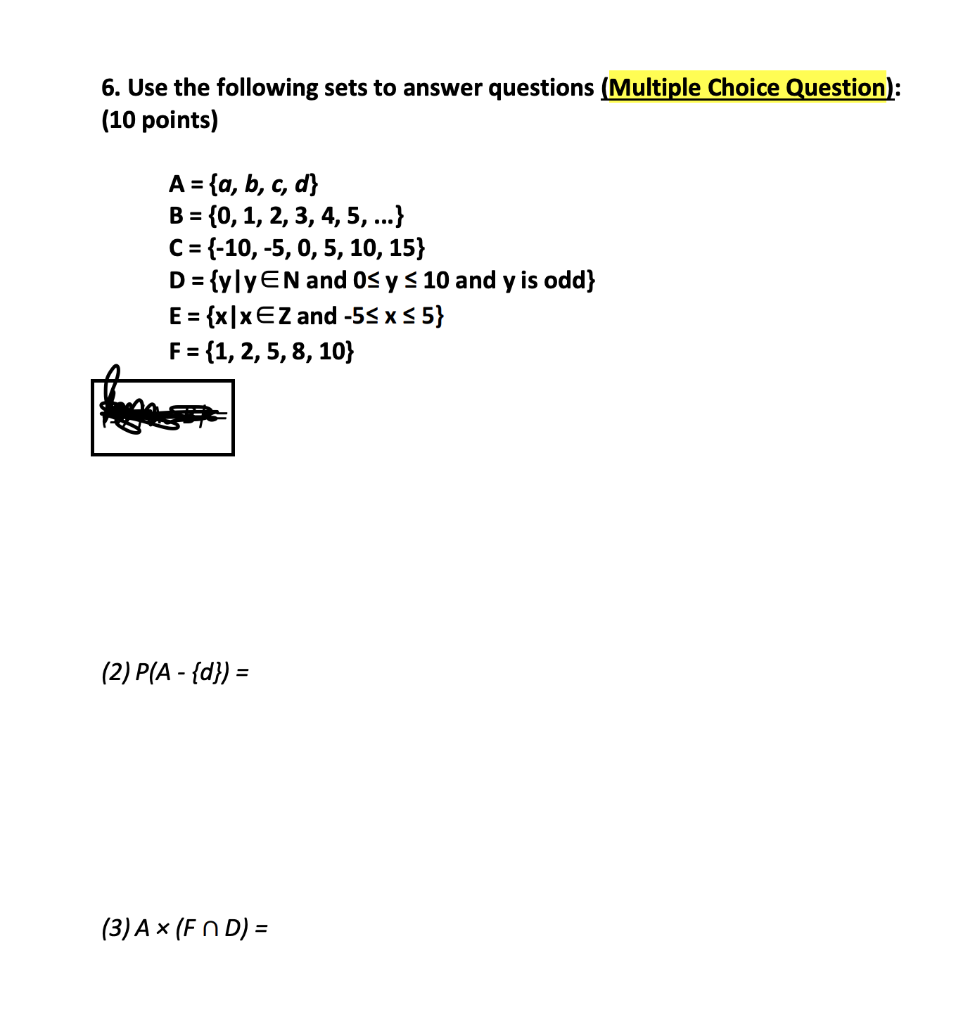 Solved 6. Use the following sets to answer questions | Chegg.com