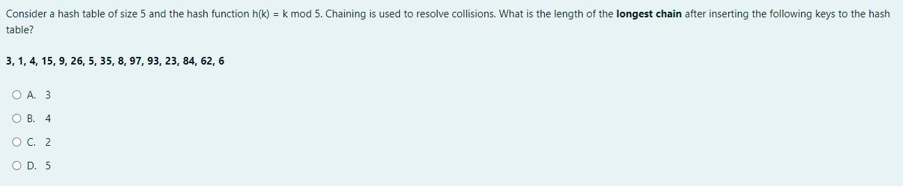 Solved Consider a hash table of size 5 and the hash function | Chegg.com