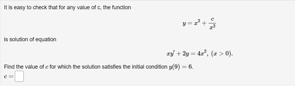 Solved It is easy to check that for any value of c, the | Chegg.com