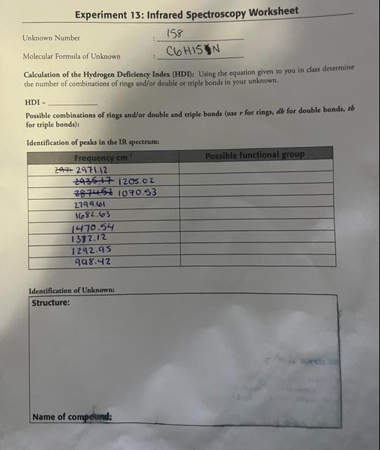 Solved Experiment 13: Infrared Spectroscopy Worksheet | Chegg.com