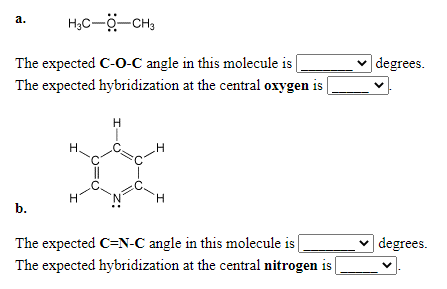 Solved a. H20-0--CH3 The expected C-O-C angle in this | Chegg.com