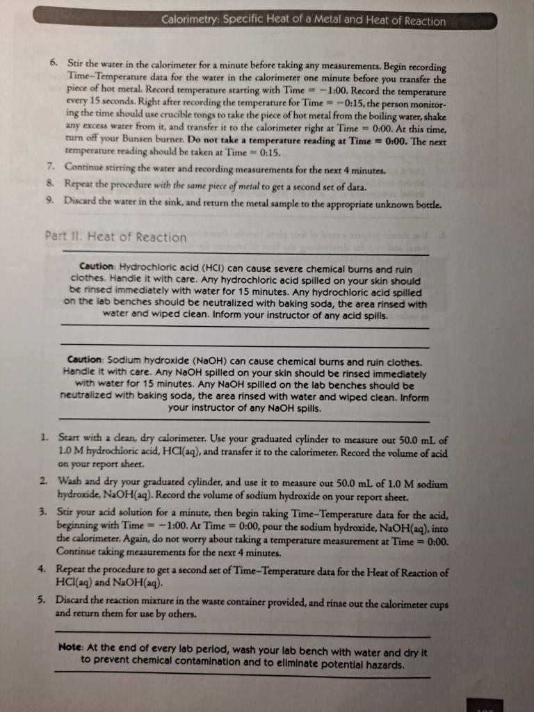 Laboratory 9 CALORIMETRY: SPECIFIC HEAT OF A METAL | Chegg.com