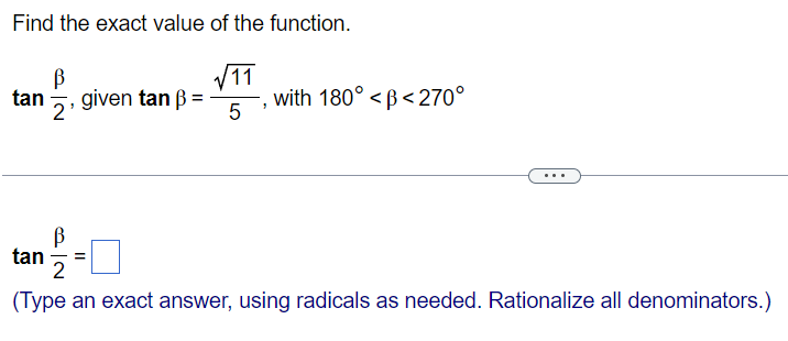 Solved Find the exact value of the function. tan2β, given | Chegg.com