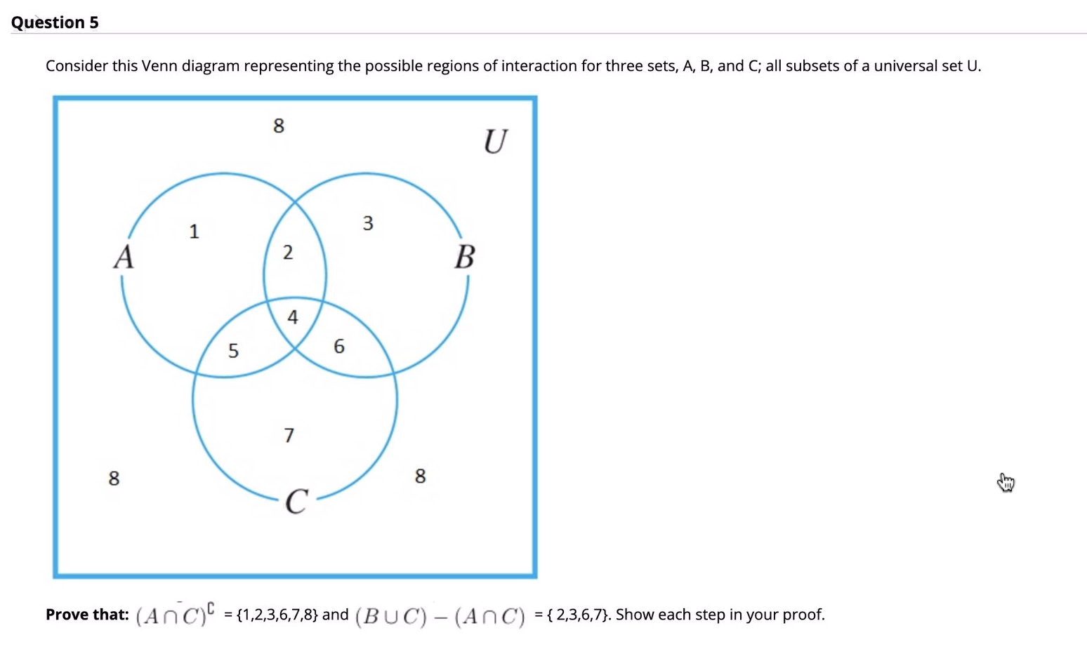 Solved Question 5 Consider this Venn diagram representing | Chegg.com