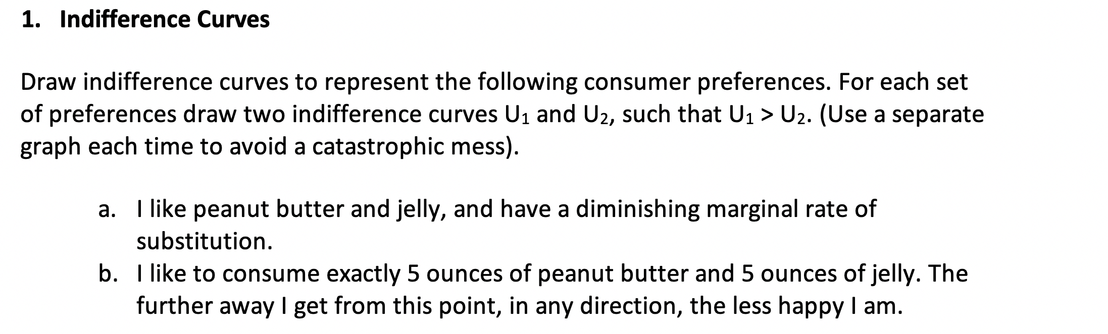 Solved 1. Indifference Curves Draw indifference curves to | Chegg.com