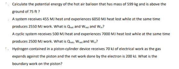 Solved Calculate the potential energy of the hot air balloon | Chegg.com