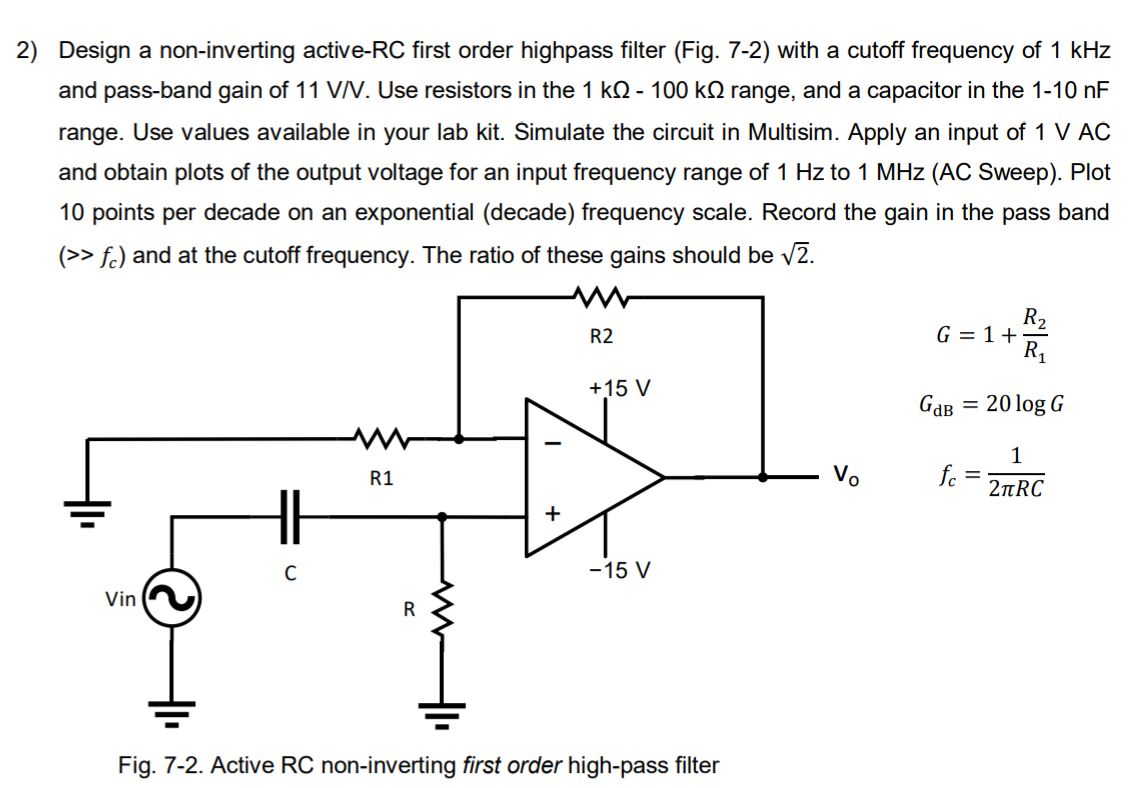 Solved 2) Design a non-inverting active-RC first order | Chegg.com