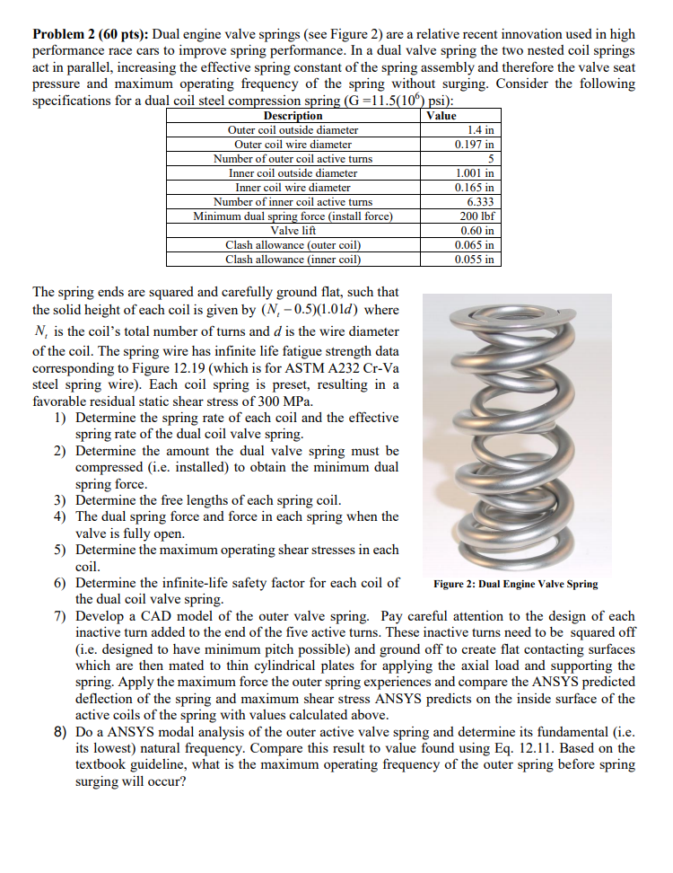 Problem 2 (60 pts): Dual engine valve springs (see | Chegg.com