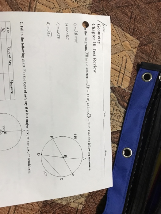 Solved Geometry Hour Chapter 10 Test Review the diagram, FB | Chegg.com