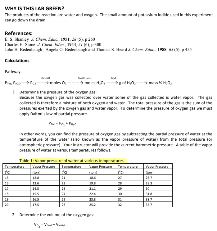 Experiment 11: Decomposition of Hydrogen peroxide | Chegg.com