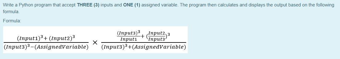 Solved Write a Python program that accept THREE (3) inputs | Chegg.com