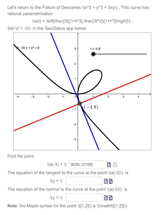 Solved Let's return to the Folium of Descartes | Chegg.com