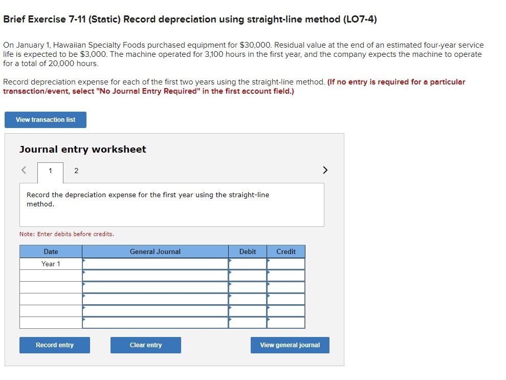 Solved Brief Exercise 7-11 (Static) Record depreciation | Chegg.com Solved Brief Exercise 7-11 (Static) Record depreciation | Chegg.com