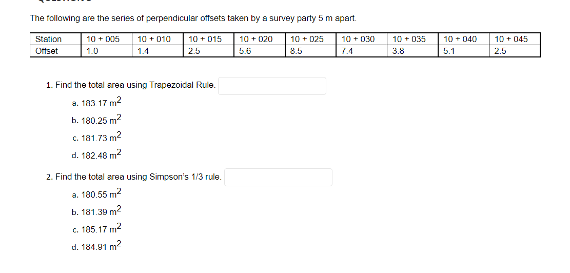 Solved The following are the series of perpendicular offsets | Chegg.com