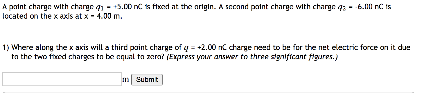 Solved A point charge with charge q1 = +5.00 nC is fixed at | Chegg.com