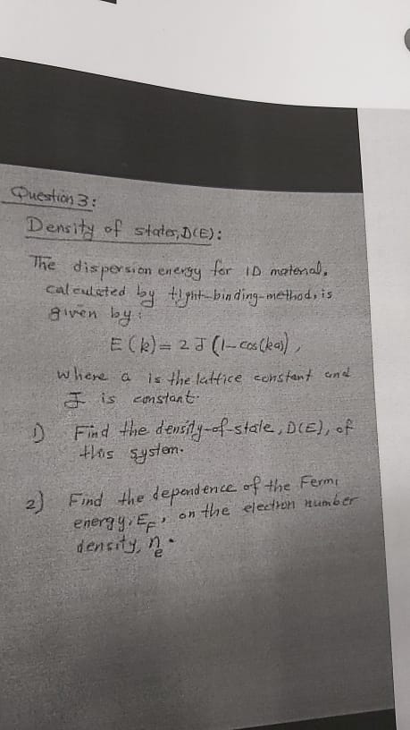 Solved E(k)=2J(1−cos(ka)) where a is the latfice constent | Chegg.com