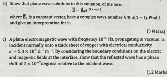 Solved b) Show that plane wave solutions to this equation, | Chegg.com