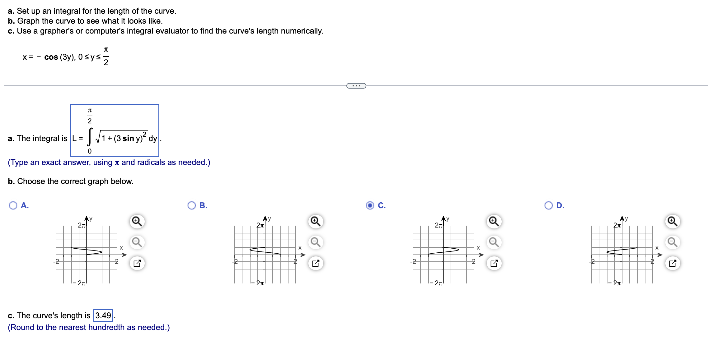 Solved a. Set up an integral for the length of the curve. b. | Chegg.com