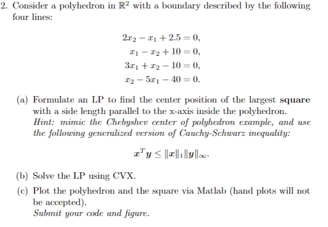 Solved Consider a polyhedron in R2 with a boundary described | Chegg.com