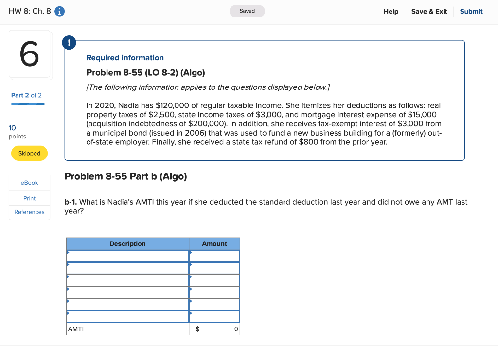 Solved HW 8: Ch. 8 i Saved Help Save & Exit Submit Problem | Chegg.com