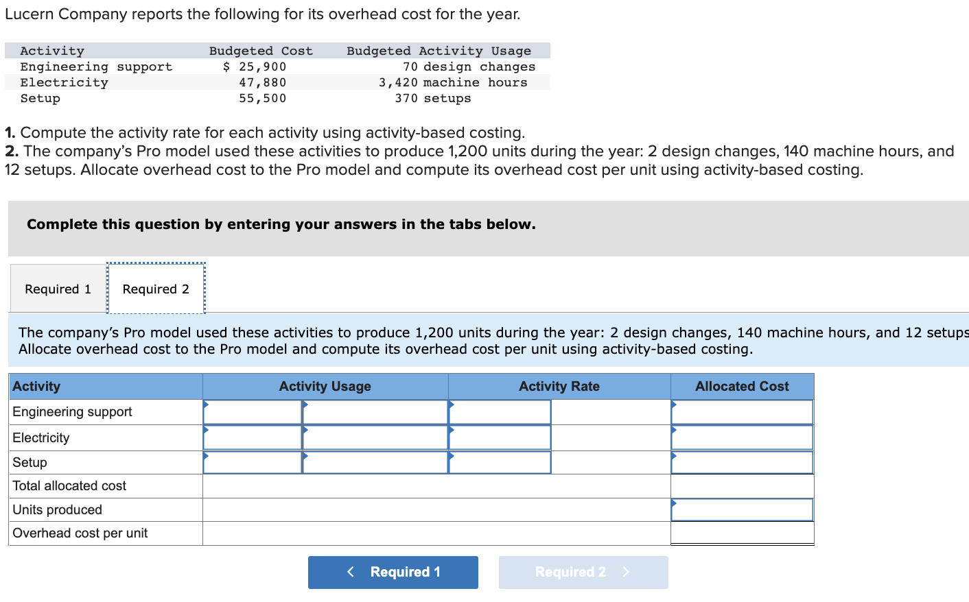 Solved 1. Compute the activity rate for each activity using | Chegg.com