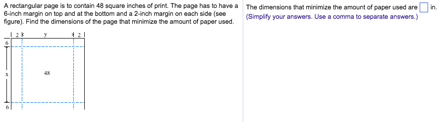 Solved A rectangular page is to contain 48 square inches of | Chegg.com