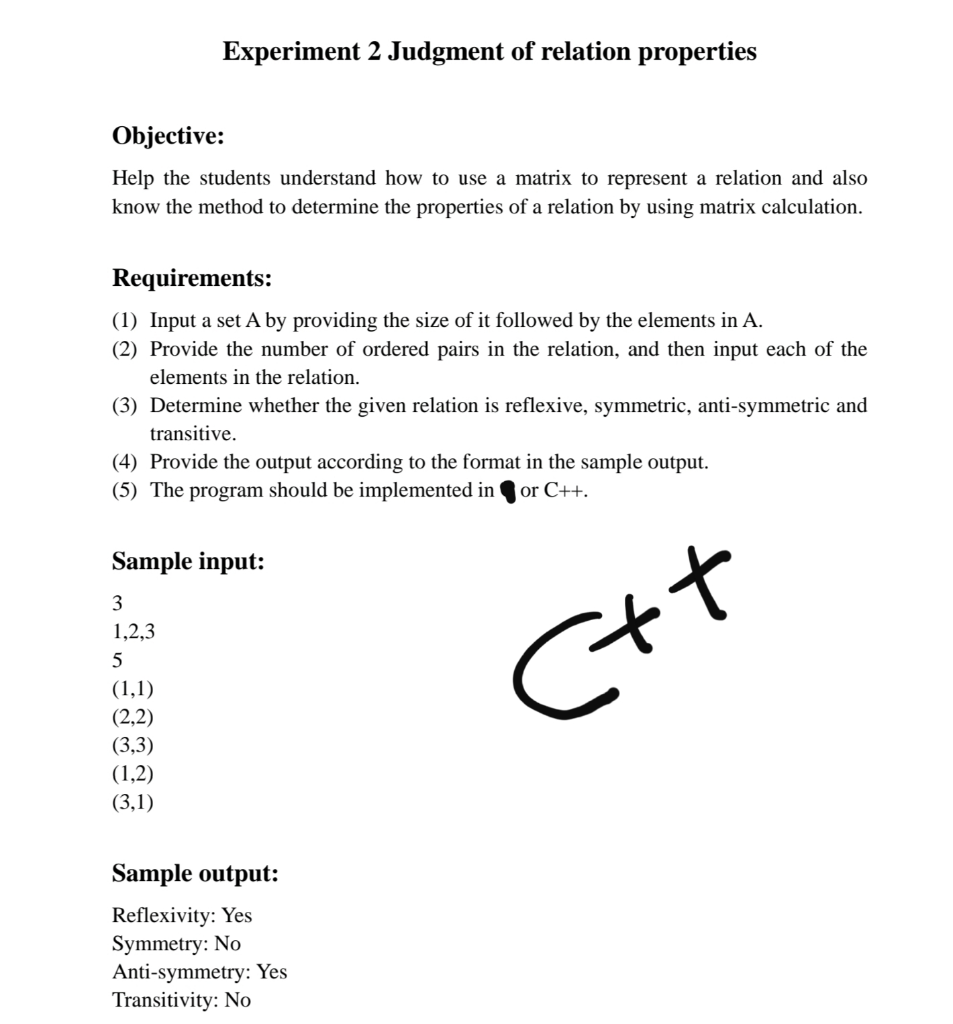 Solved Experiment 2 Judgment of relation properties | Chegg.com