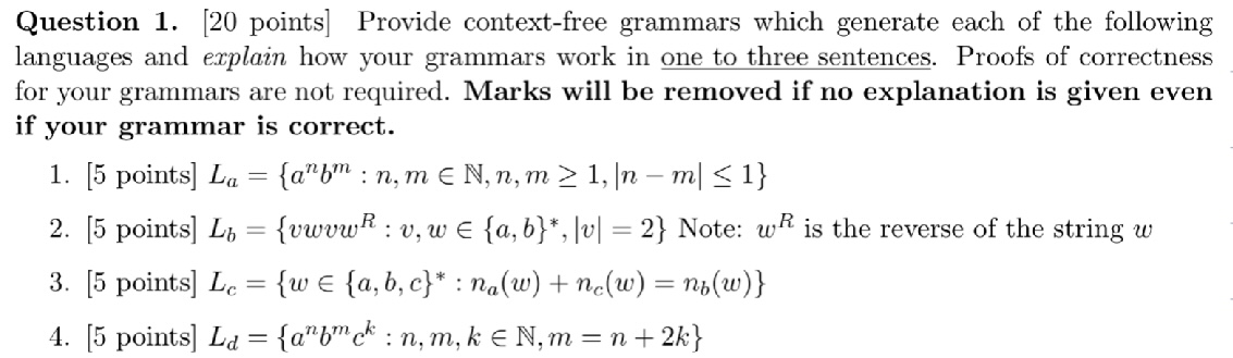 Solved Question 1. [20 ﻿points] ﻿Provide context-free | Chegg.com