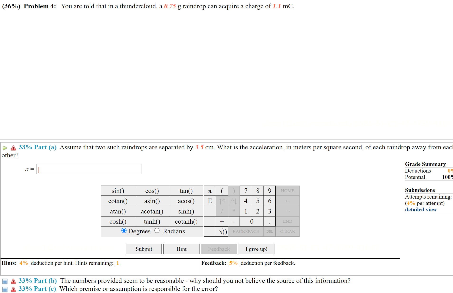 Solved There are 3 ﻿parts with this question that I can't | Chegg.com