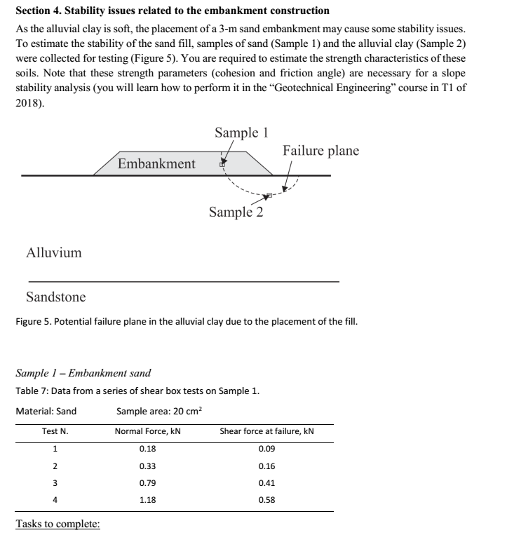 Solved Section 4. Stability issues related to the embankment | Chegg.com