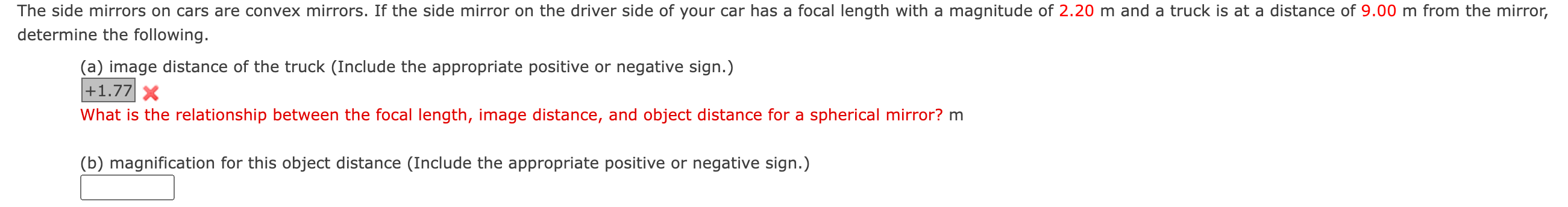 Solved determine the following. (a) image distance of the | Chegg.com