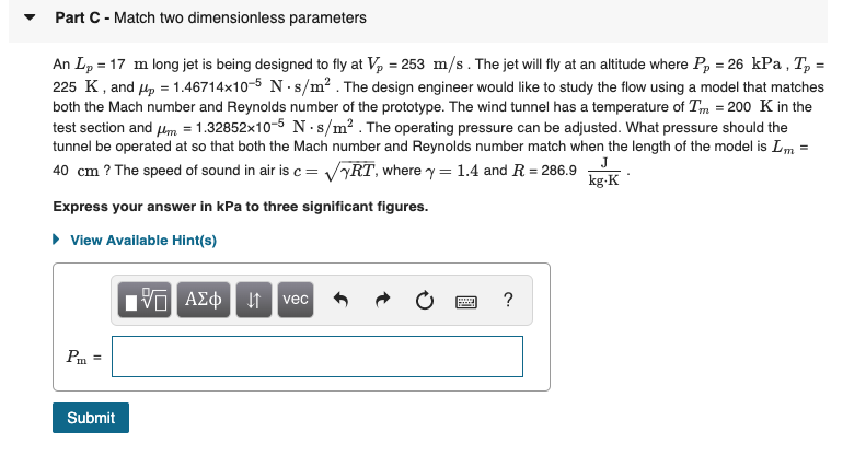 Solved Part C-Match two dimensionless parameters An Lp = 17 | Chegg.com