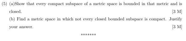Solved (5) (a)Show that every compact subspace of a metric | Chegg.com