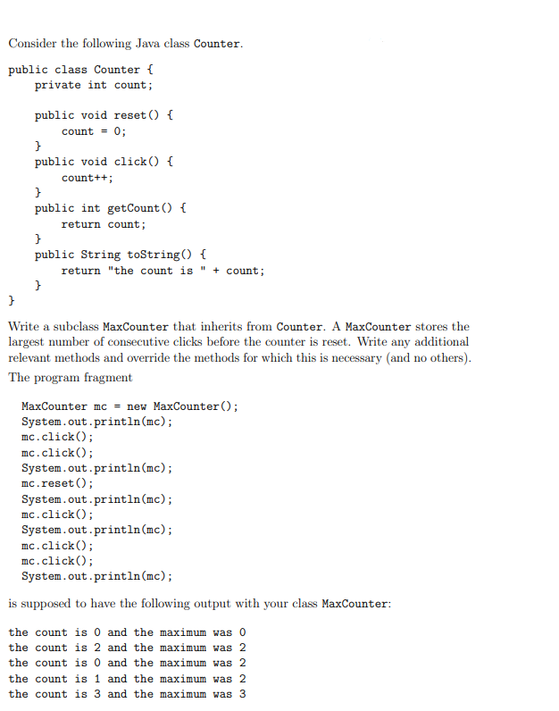 Solved Consider The Following Java Class Counter Public 