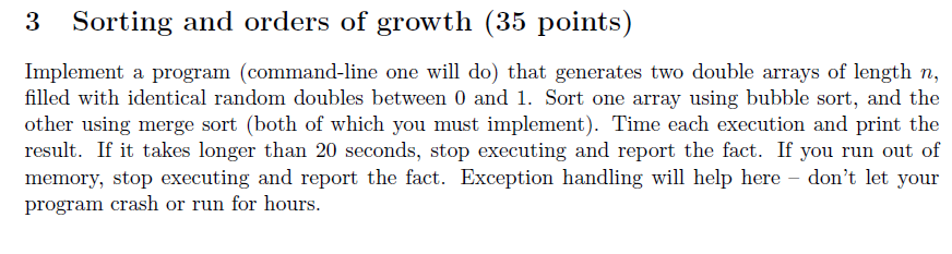 3 Sorting and orders of growth (35 points Implement a | Chegg.com