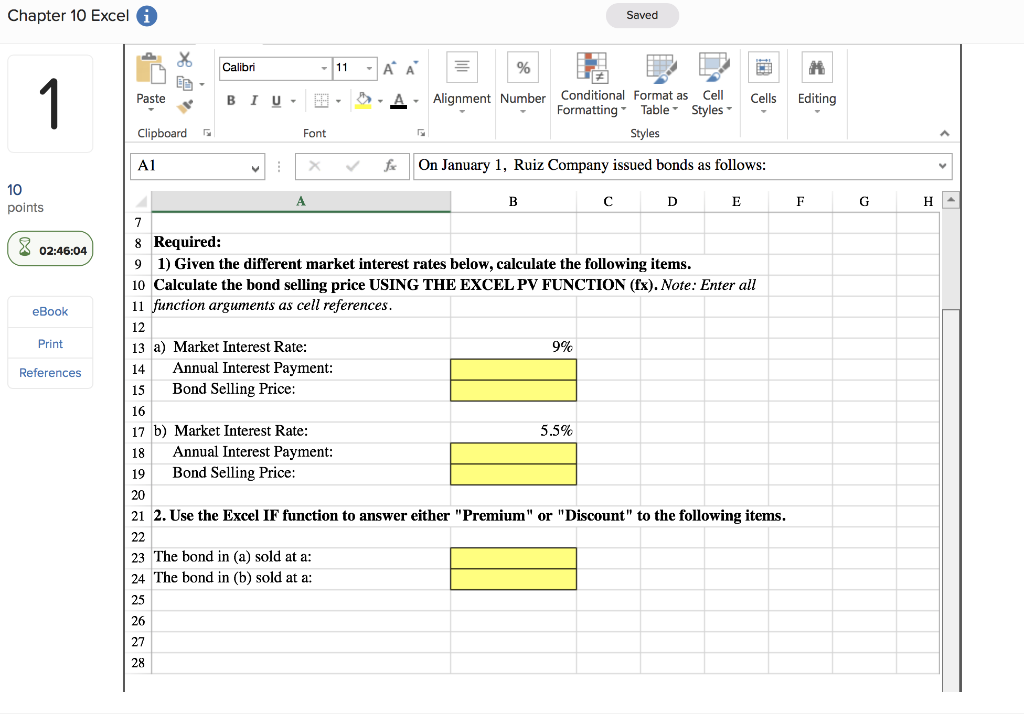 Solved Chapter 10 Excel Saved Help Save & Exit Submit Ruiz | Chegg.com