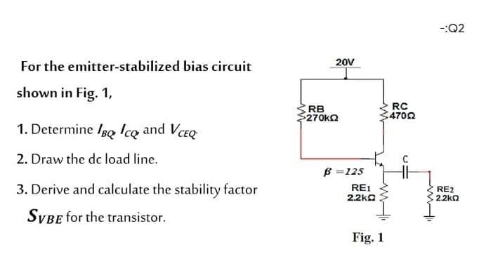 Solved -Q2 20V For the emitter-stabilized bias circuit shown | Chegg.com