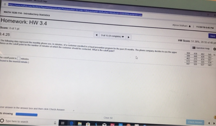 MATH 1530-114- Introductory Statistics Homework: HW | Chegg.com