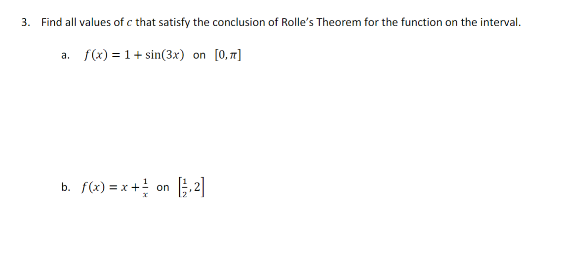 Solved 3. Find all values of c that satisfy the conclusion | Chegg.com