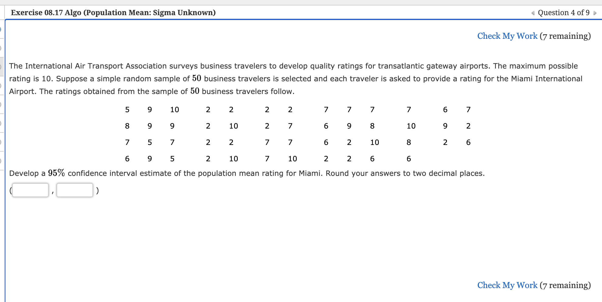 Solved Exercise 08.17 Algo (Population Mean: Sigma Unknown) | Chegg.com