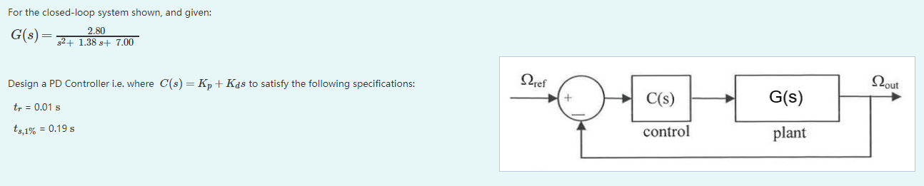 Solved For the closed-loop system shown, and given: 2.80 | Chegg.com