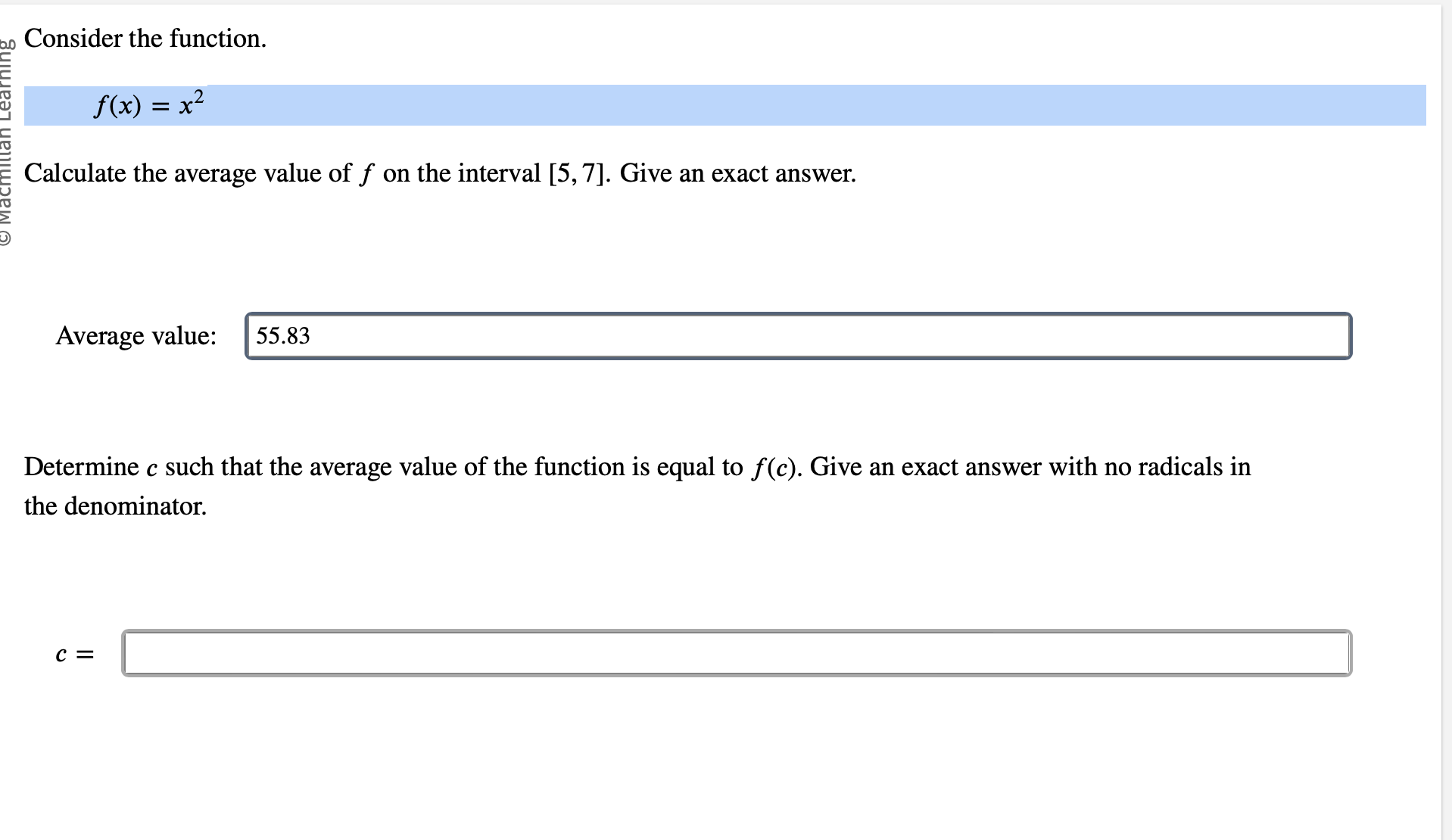 Solved Consider the function. f(x)=x2 Calculate the average | Chegg.com