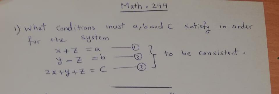 Solved Math. 244 1) what conditions must a, b and c satisfy | Chegg.com